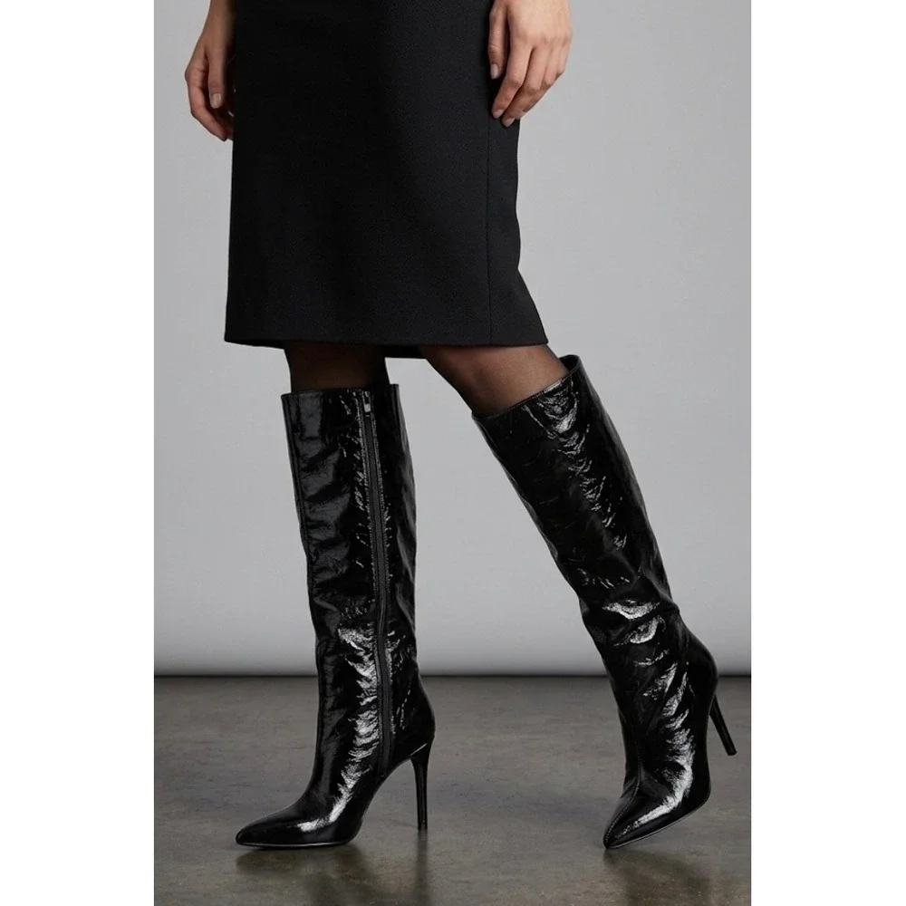 MIA | Shoes | Mia Black Patent Faux Leather Knee High Stiletto Boots ...